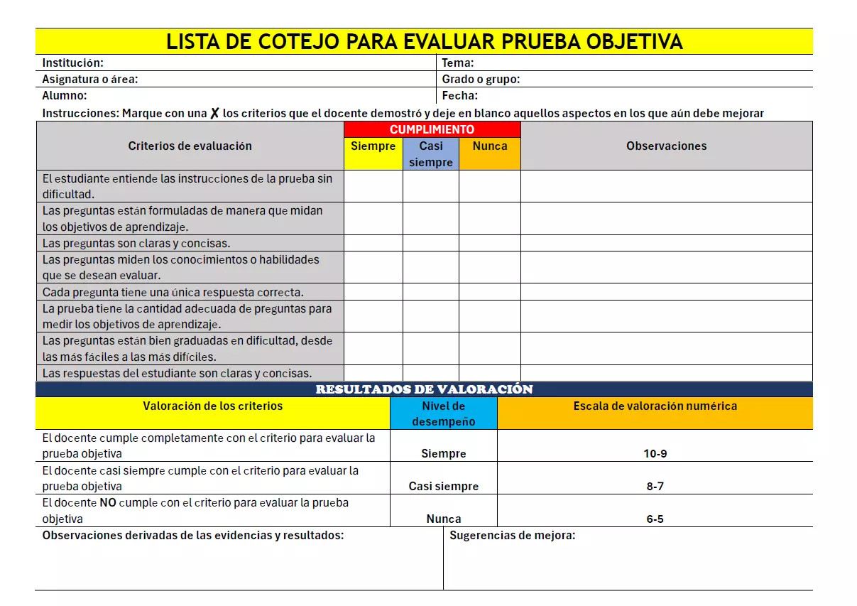 Lista de cotejo para evaluar pruebas objetivas - GUÍA DE APRENDIZAJE