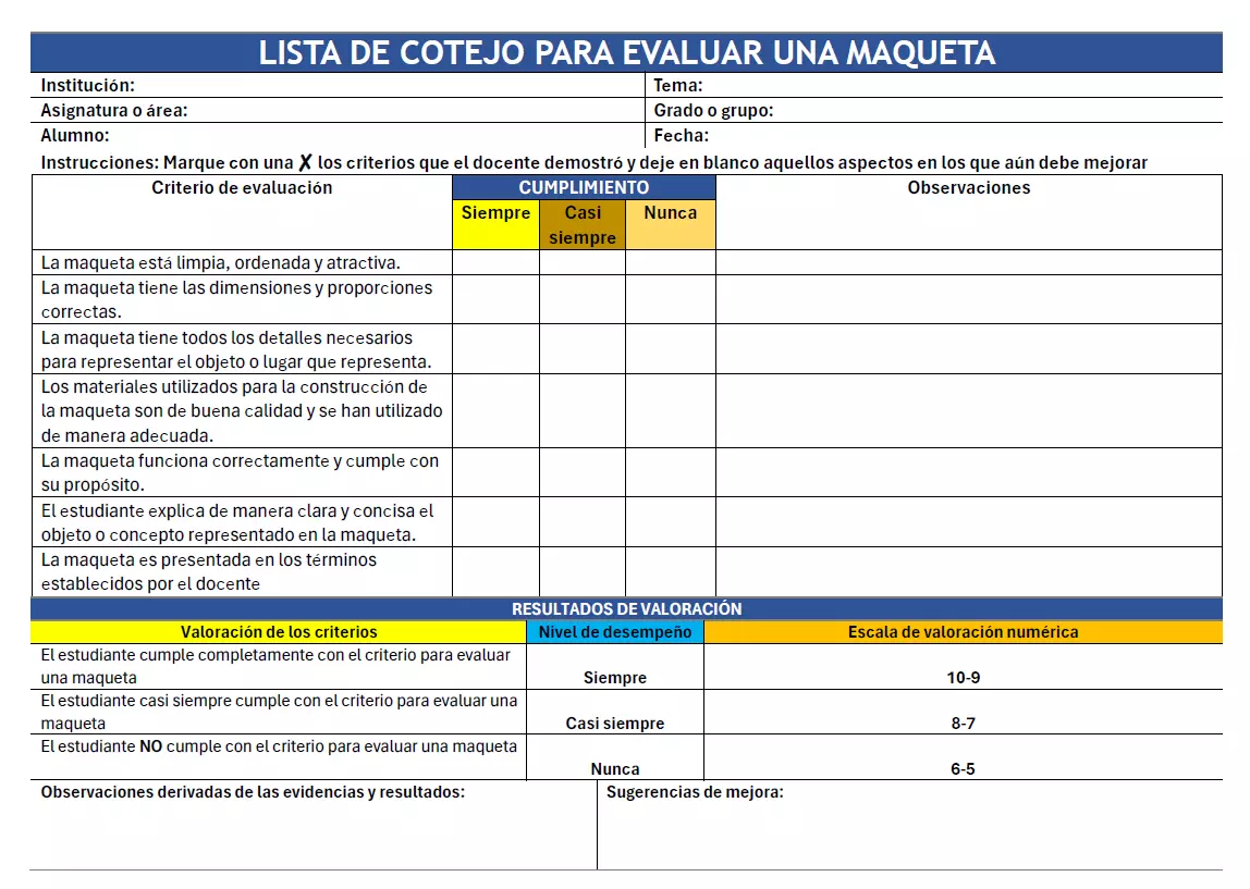 Lista de cotejo para evaluar una maqueta - TU GUÍA DE APRENDIZAJE Lista de cotejo para evaluar una maqueta - TU GUÍA DE APRENDIZAJE
